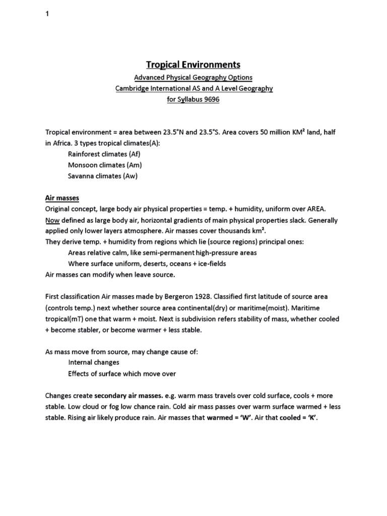 Cambridge A Level Geography Tropical Hazardous Environments Notes and ...
