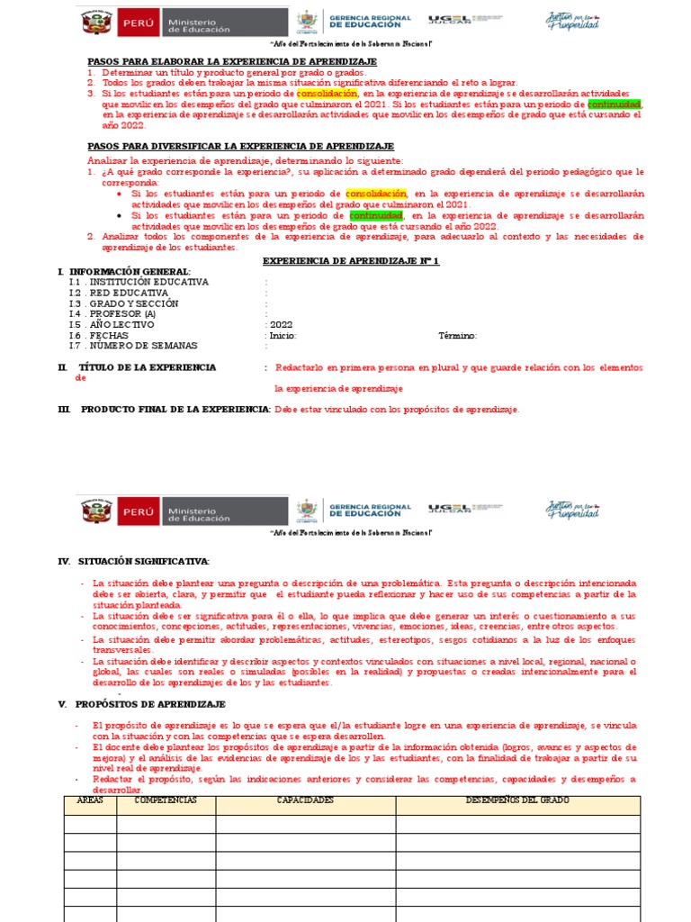 Esquema de Experiencia de Aprendizaje 2023 | PDF | Evaluación | Aprendizaje