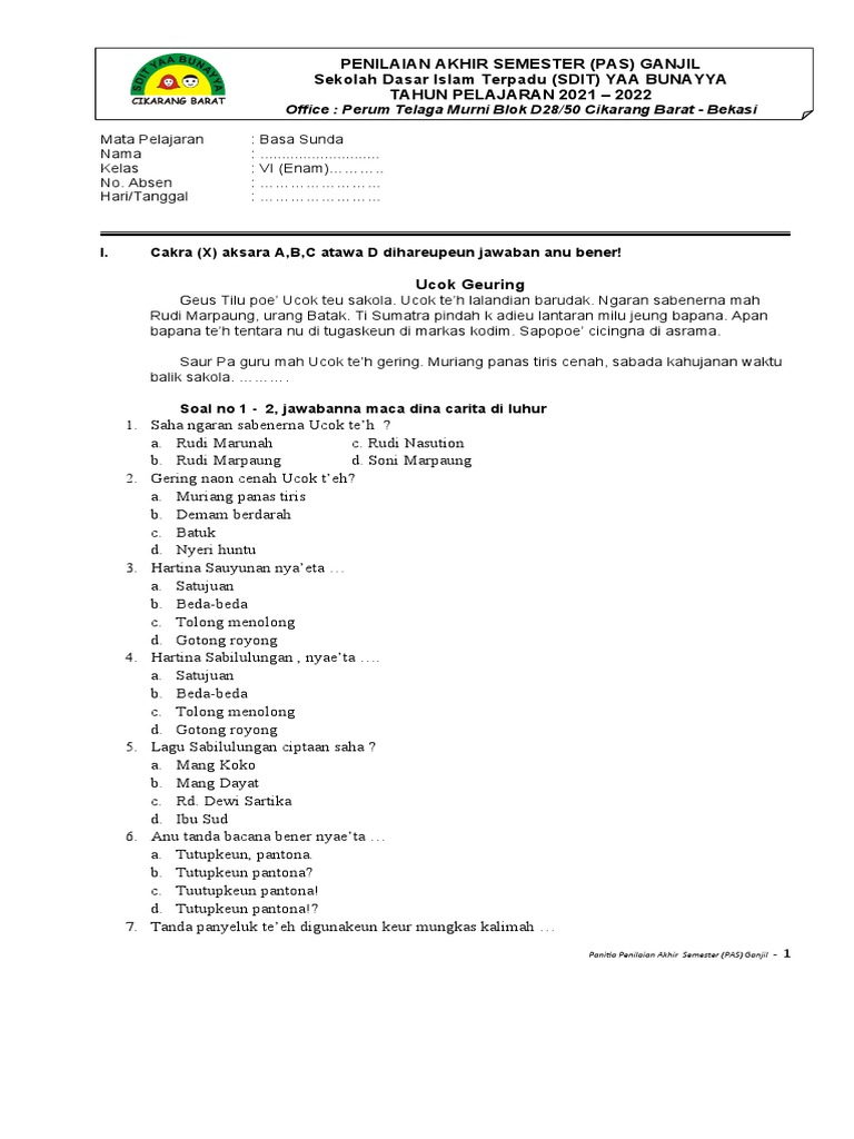 Soal B. Sunda PAS Ganjil | PDF