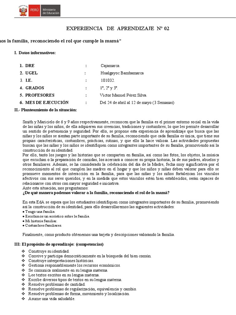 EXPERIENCIA DE APRENDIZAJE N° 02-2023 | PDF | Aprendizaje | Familia