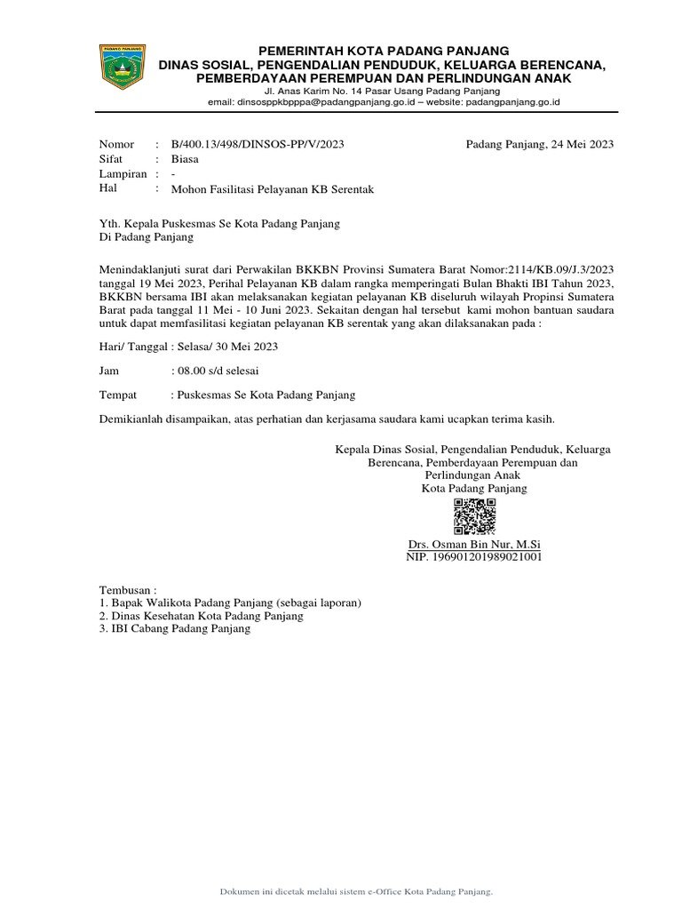 Surat Pelayanan KB | PDF