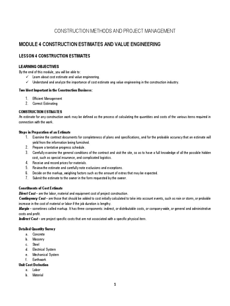 4 Module 4 Construction Estimate and Value Engineering - 3 | PDF | Decision Making | Business