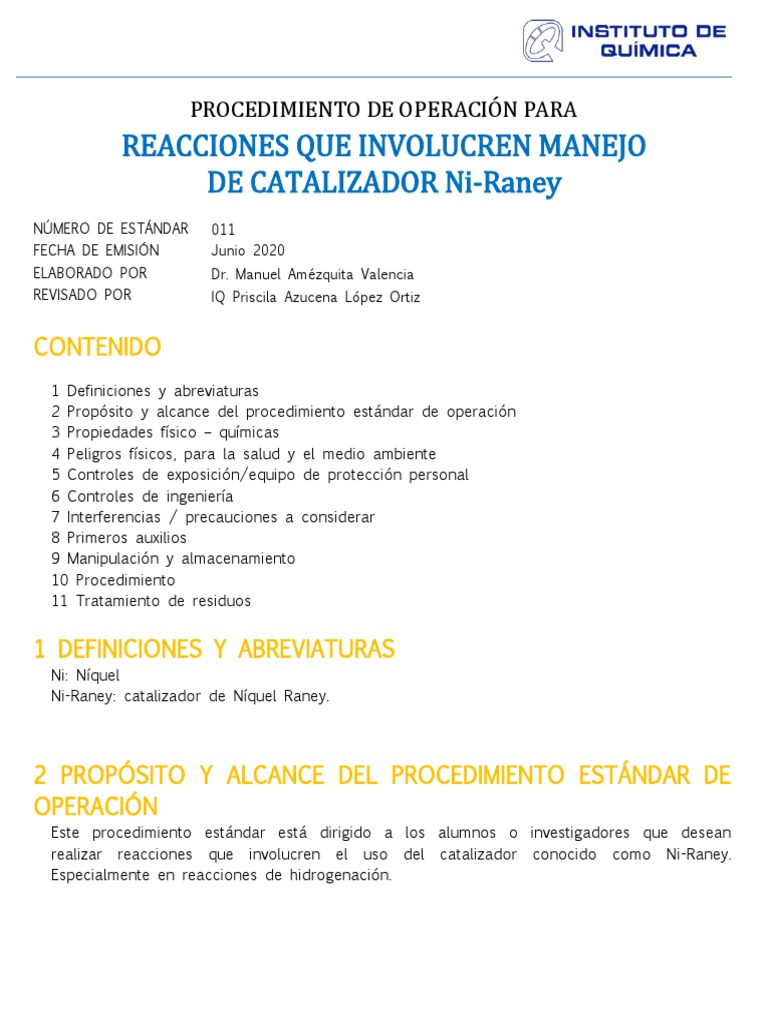 011 Manejo de Catalizador Ni-Raney | PDF | Agua | Catálisis