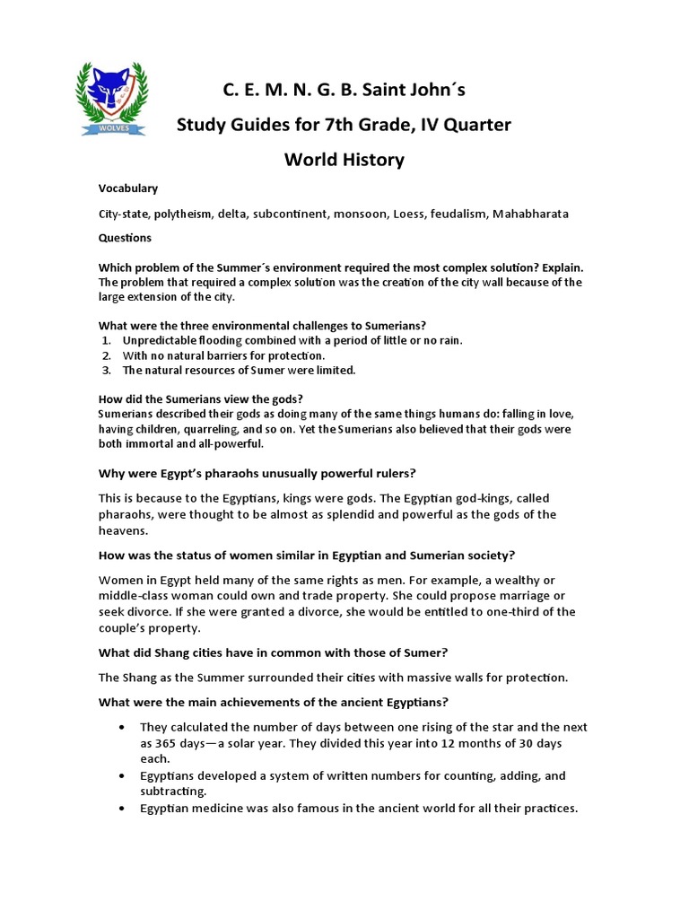 World History Study Guide 7th IV Quarter | Download Free PDF | Ancient ...
