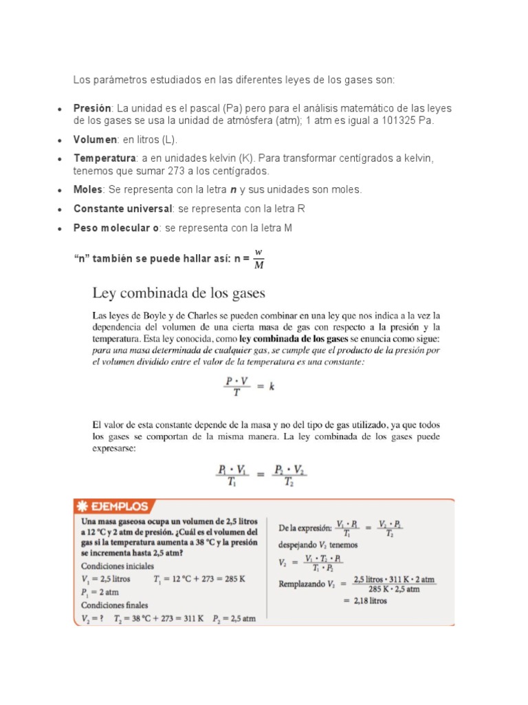 Leyes de Los Gases | Descargar gratis PDF | Gases | Mole (Unidad)