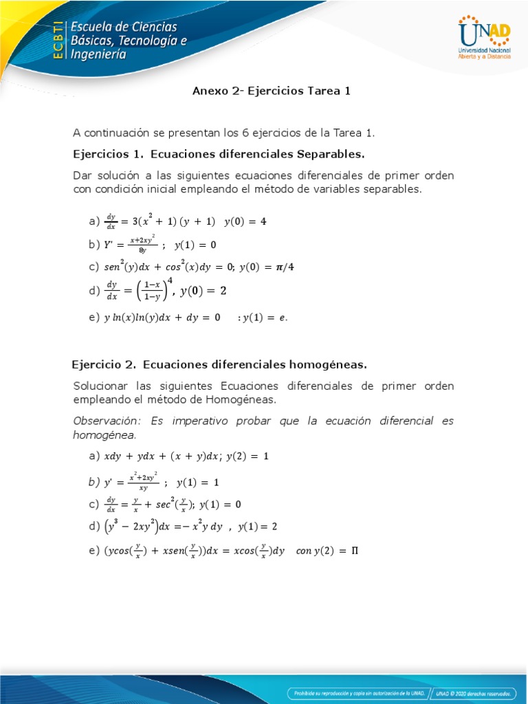Ejercicios de Ecuaciones Diferenciales | PDF | Ecuaciones | Ecuaciones diferenciales