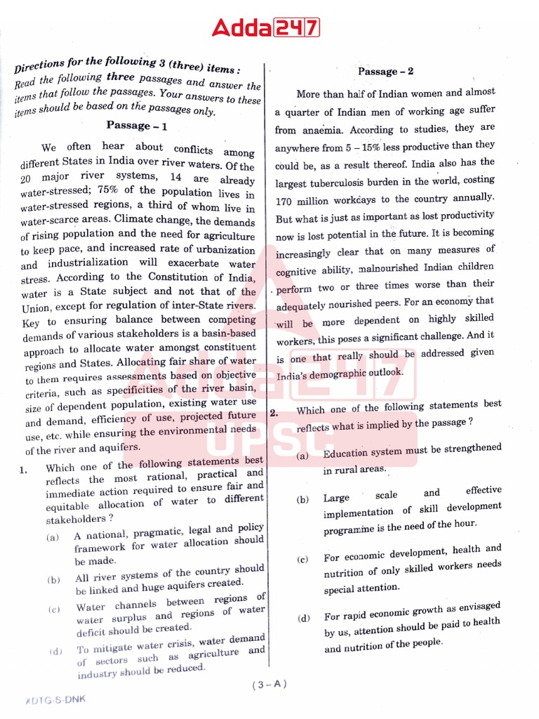 Upsc Csat Question Paper 2023 Set A | PDF | Agriculture | Waste