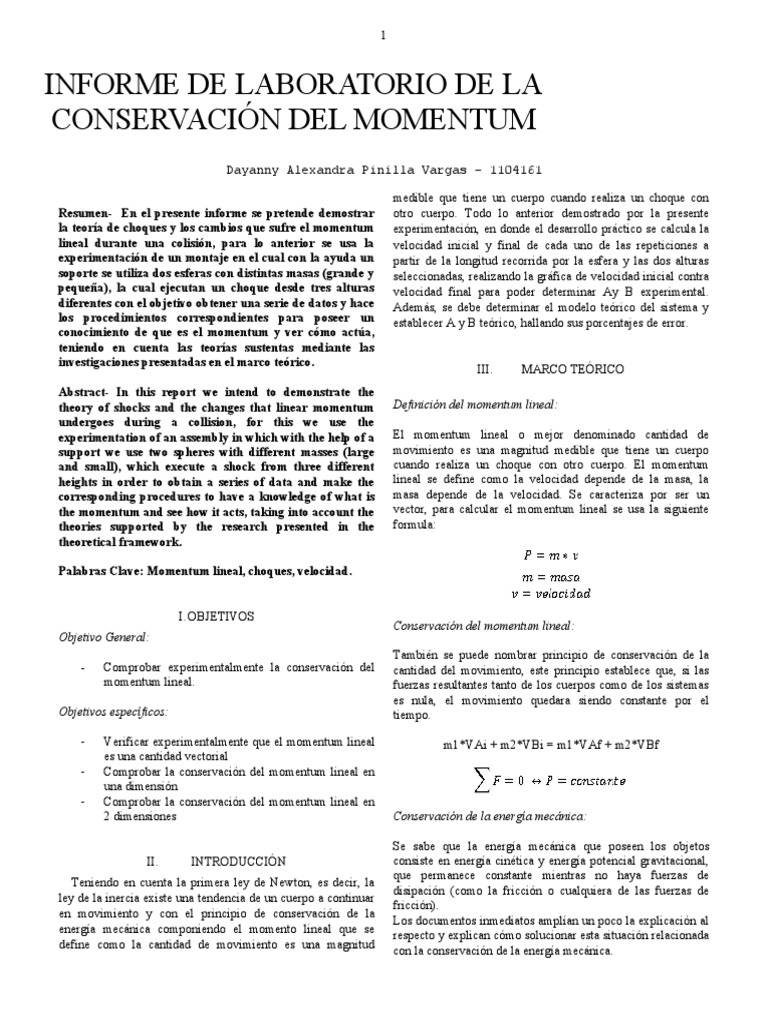 Informe de Conservación Del Momentum Lineal | PDF | Impulso | Fuerza