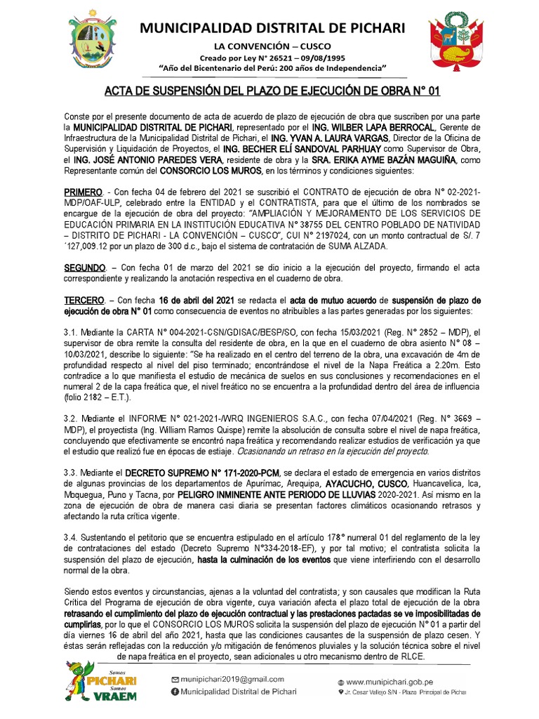 ACTA DE SUSPENSIÓN DE PLAZO N° 01.1 | PDF