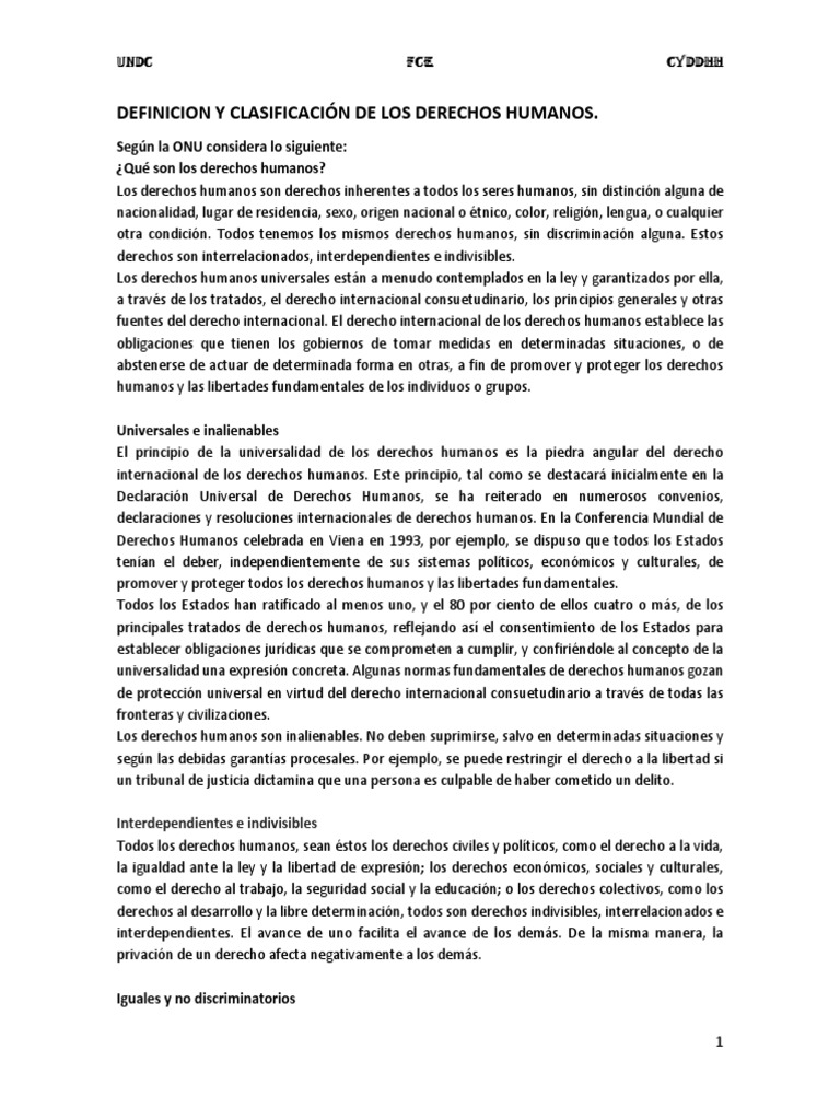 Definición y Clasificación de Los Derechos Humanos | Descargar gratis PDF | Derechos humanos ...