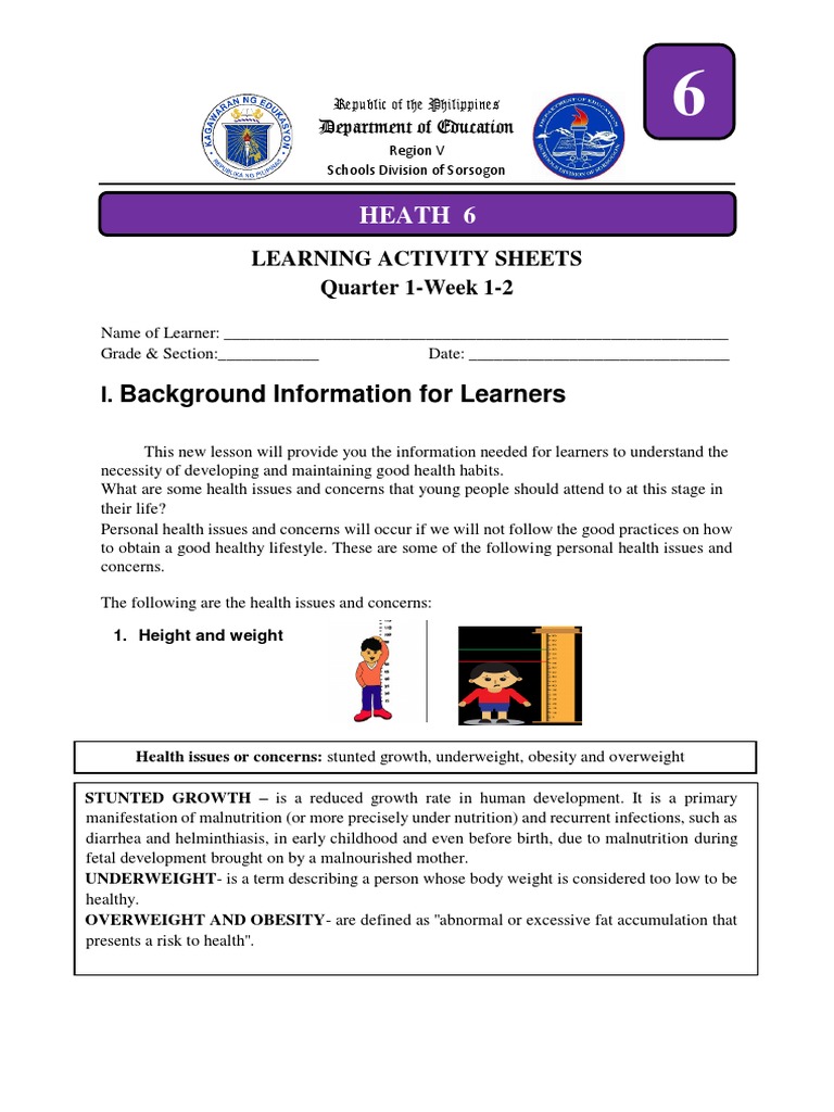 Health Issues for Grade 6 Learners | PDF | Self-Improvement | Wellness