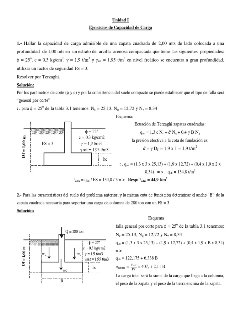 Ejercicios de Cimentaciones Unidad I y II | PDF | Ingeniero civil | Ingeniería estructural