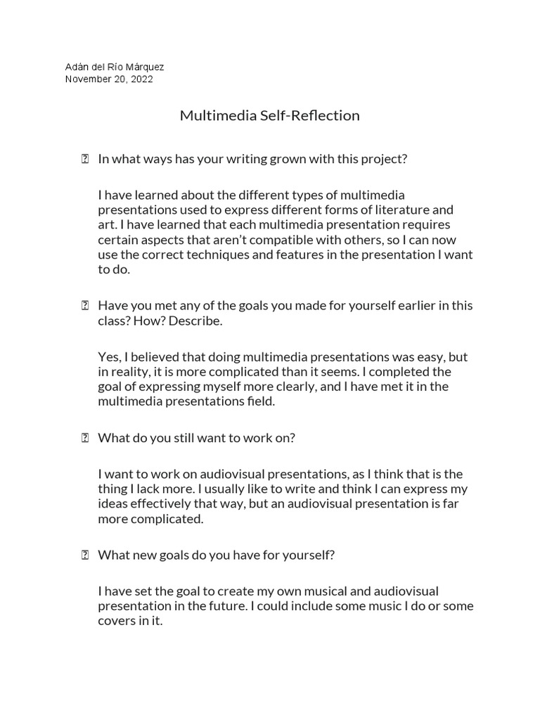 Multimedia Self-Reflection | PDF | Career & Growth