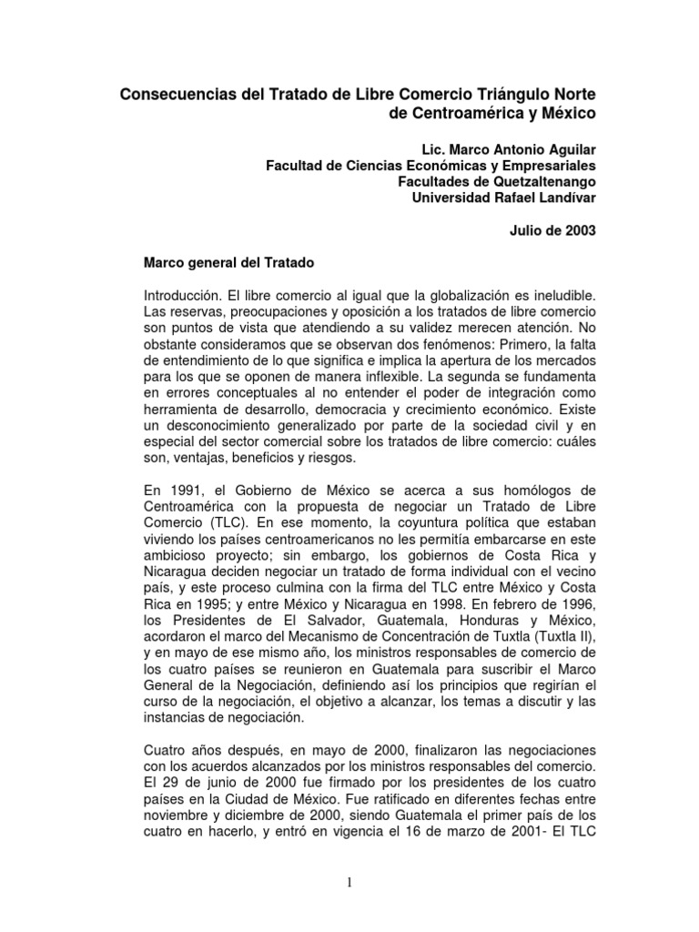 Consecuencias del TLC Triángulo Norte-México | PDF | Tratado de Libre ...