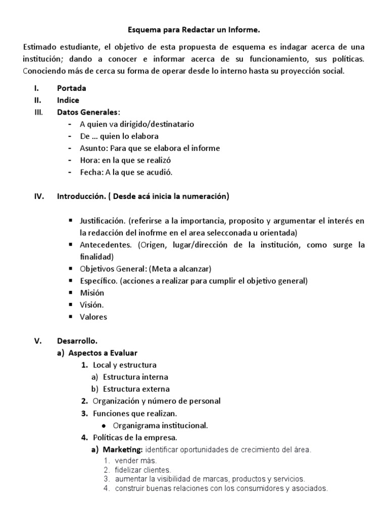 Esquema para Redactar Un Informe | PDF | Marketing | Negocios económicos