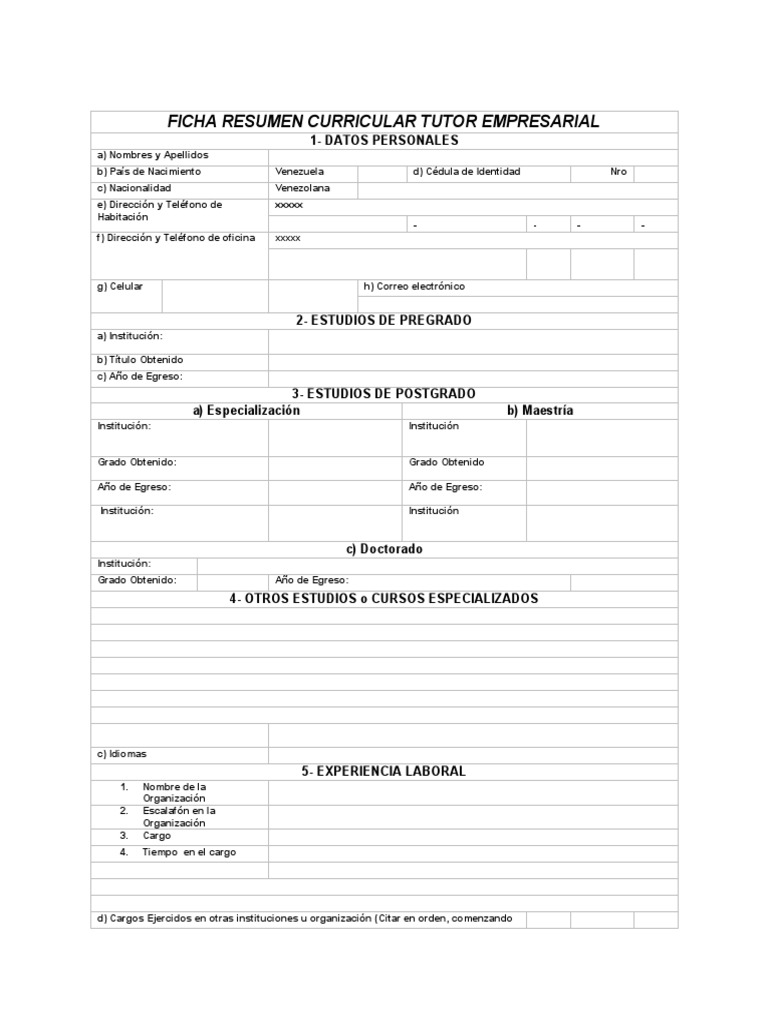 Ficha Curricular Tutor Empresarial | PDF