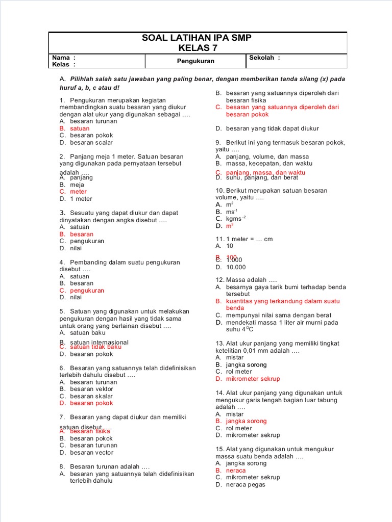Dokumen - Tips - Soal Latihan Ipa 7 SMP Pengukuran | PDF