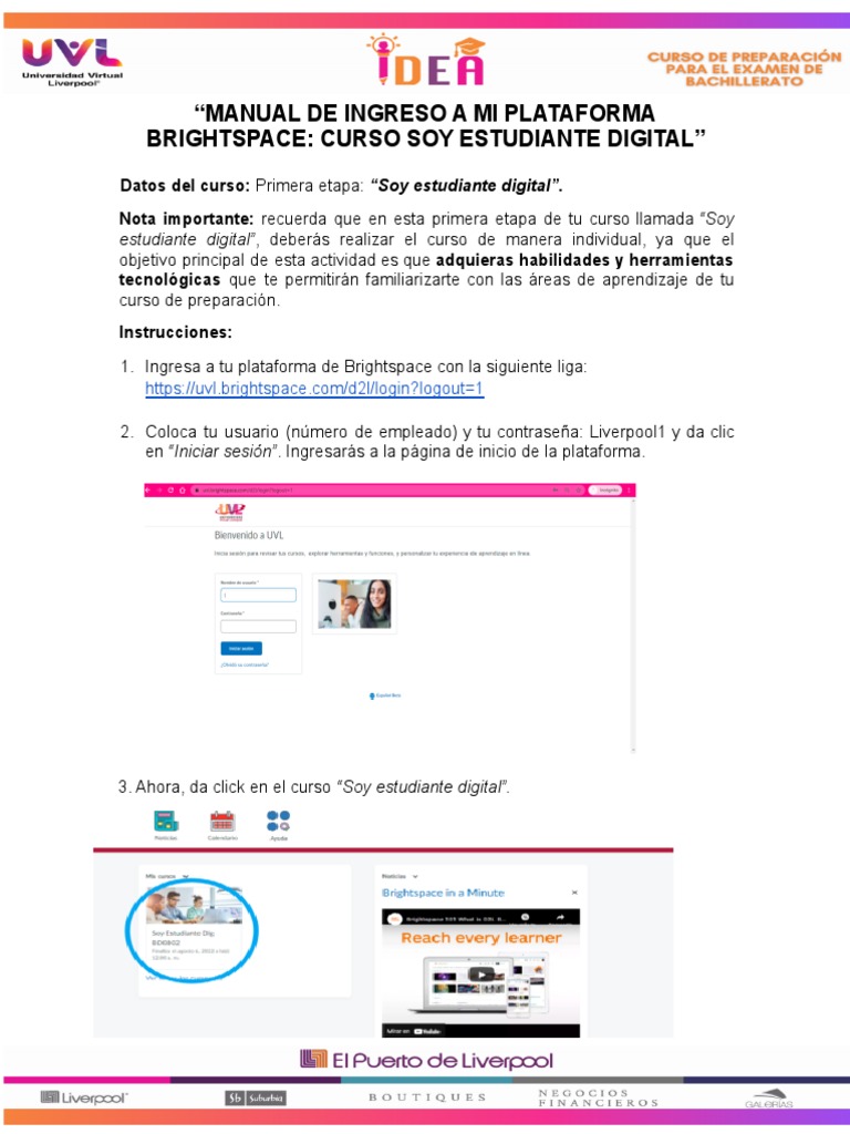 Manual de Ingreso A Mi Plataforma de Aprendizaje Brightspace y Mi Curso Soy Estudiante Digital | PDF