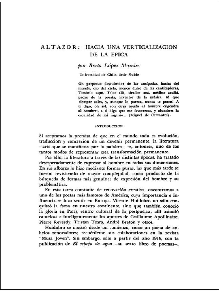 Altazor Hacia Una Verticalización de La Épica. | PDF