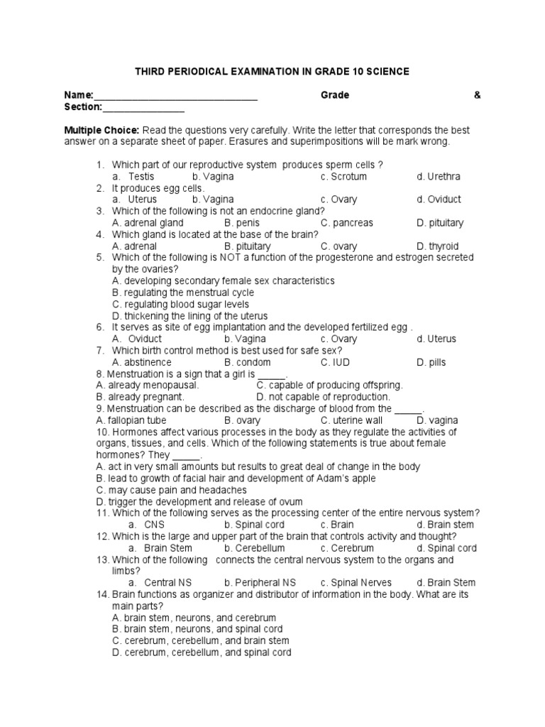 3rd Grading Exam Science 10 | PDF | Menstrual Cycle | Ovary