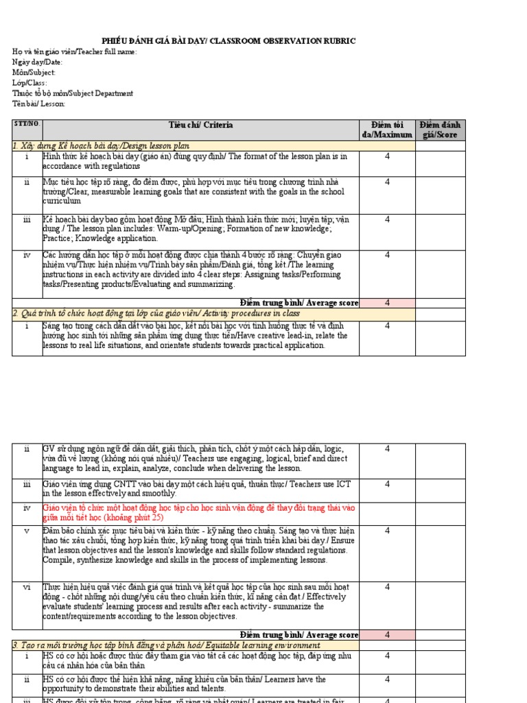 NGS - Classroom Observation Rubric 21.3.2022 | PDF