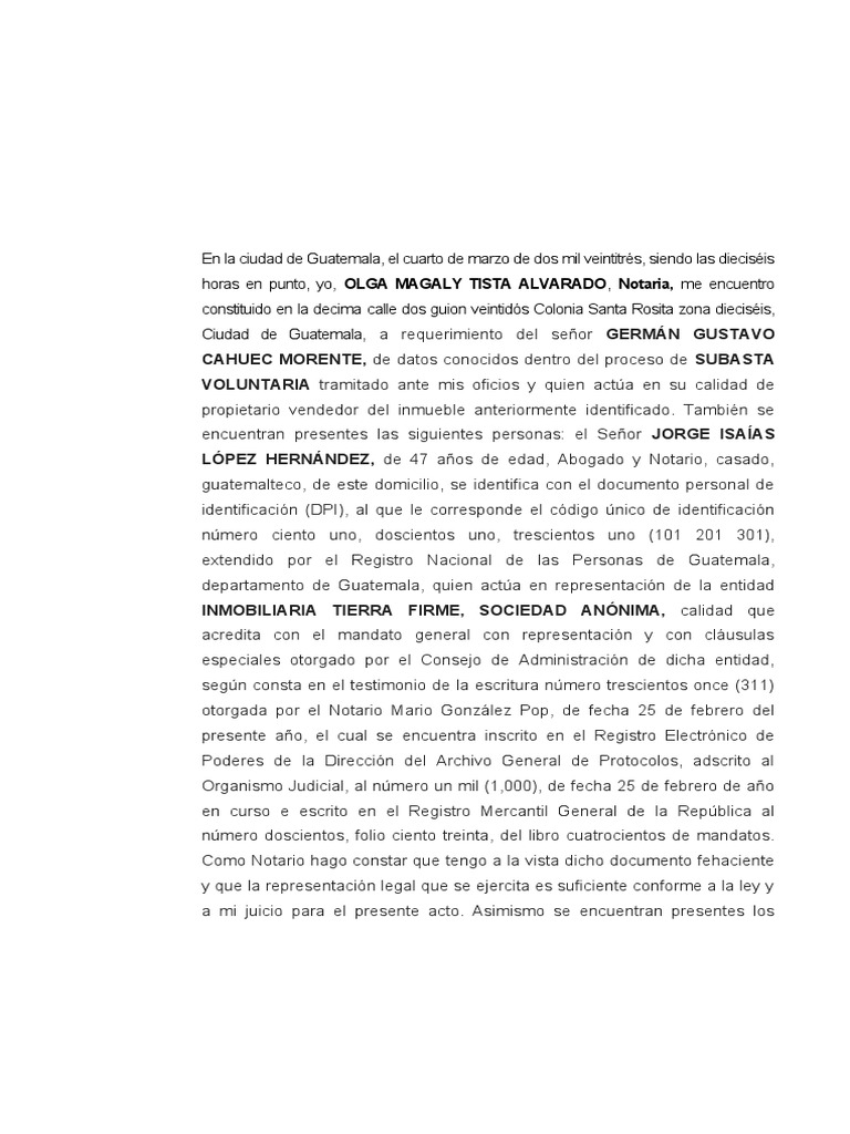 Acta Notarial de Subasta | PDF | Subasta | Guatemala