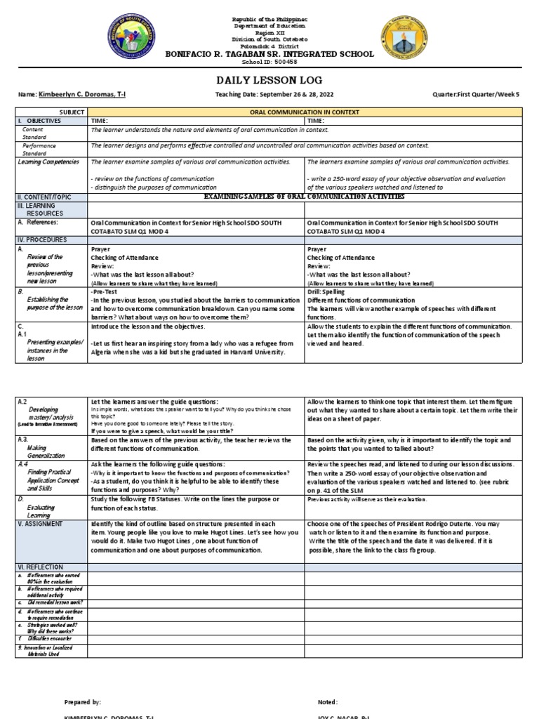 Oral Com DLP Q1 Week 5 | PDF | Communication | Cognition