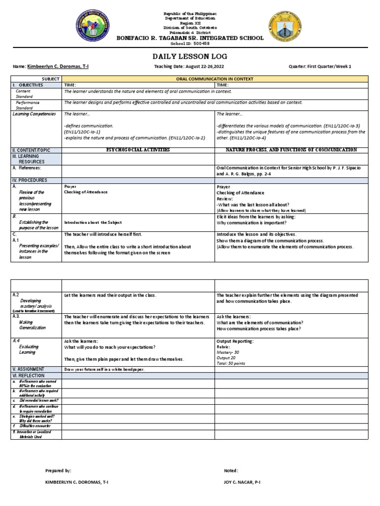 Week 3 Oral Communication Lesson Plan | PDF | Learning | Communication
