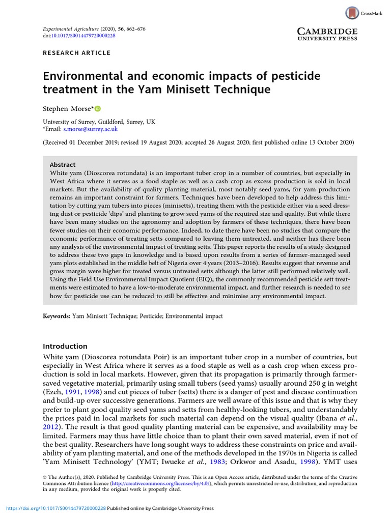 Environmental and Economic Impacts of Pesticide Treatment in The Yam ...