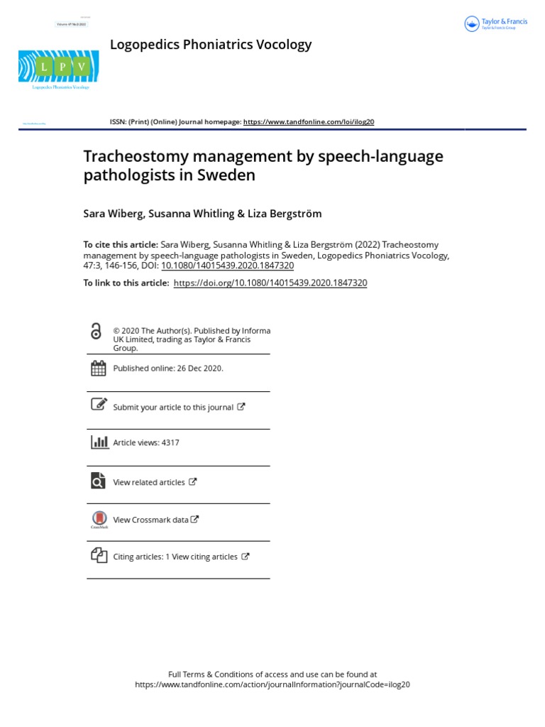 Tracheostomy management by speech language pathologists in Sweden | PDF ...