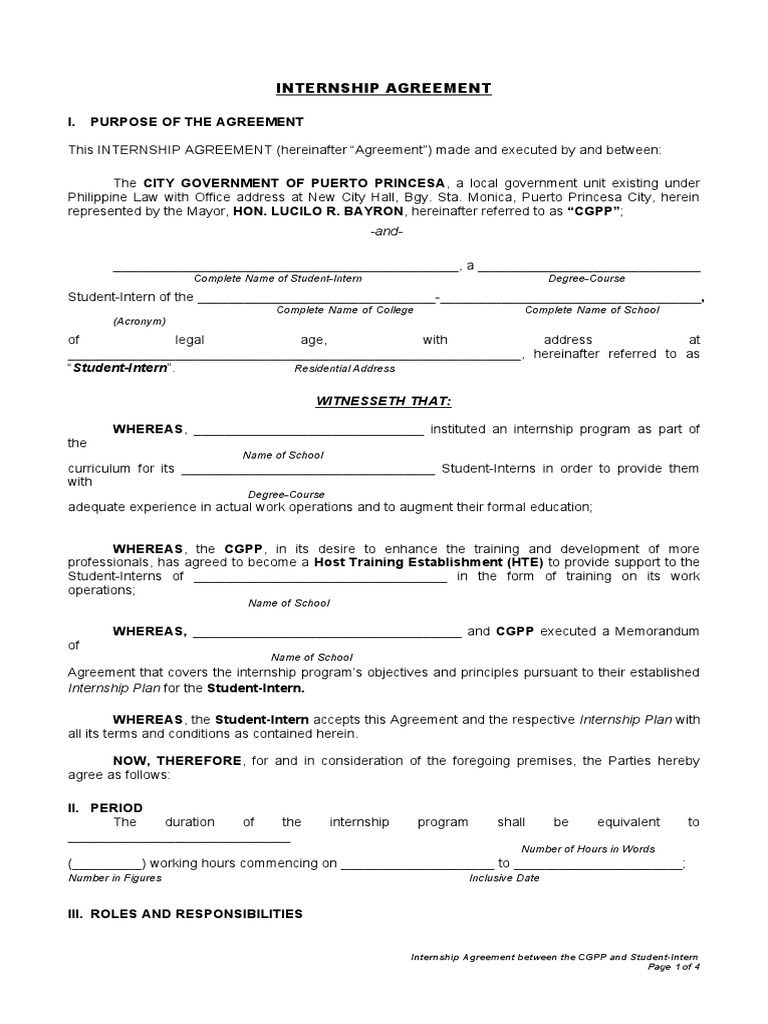 Internship Agreement General Format | Download Free PDF | Common Law ...