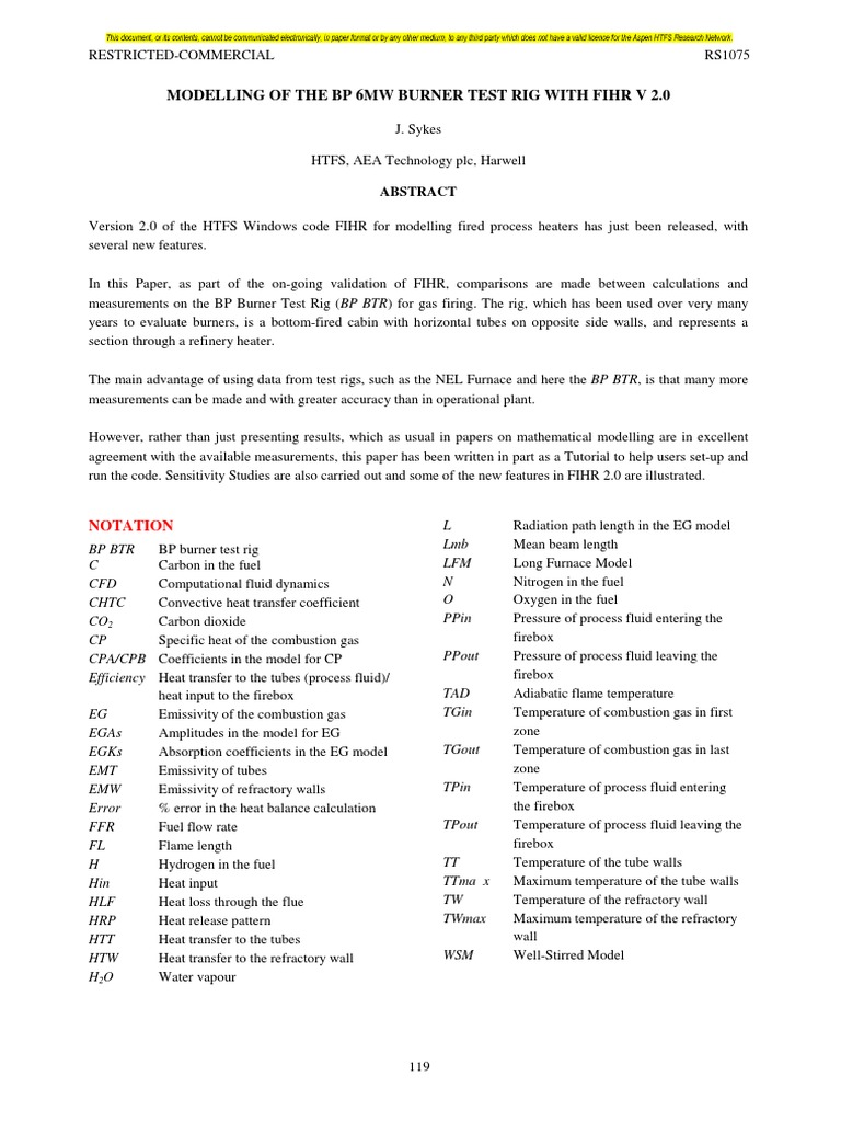 RS1075 - Modelling of The BP 6MW Burner Test Rig With FIHR V 2.0 | PDF ...