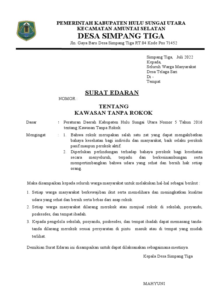 SURAT EDARAN BEBAS ROKOK | PDF