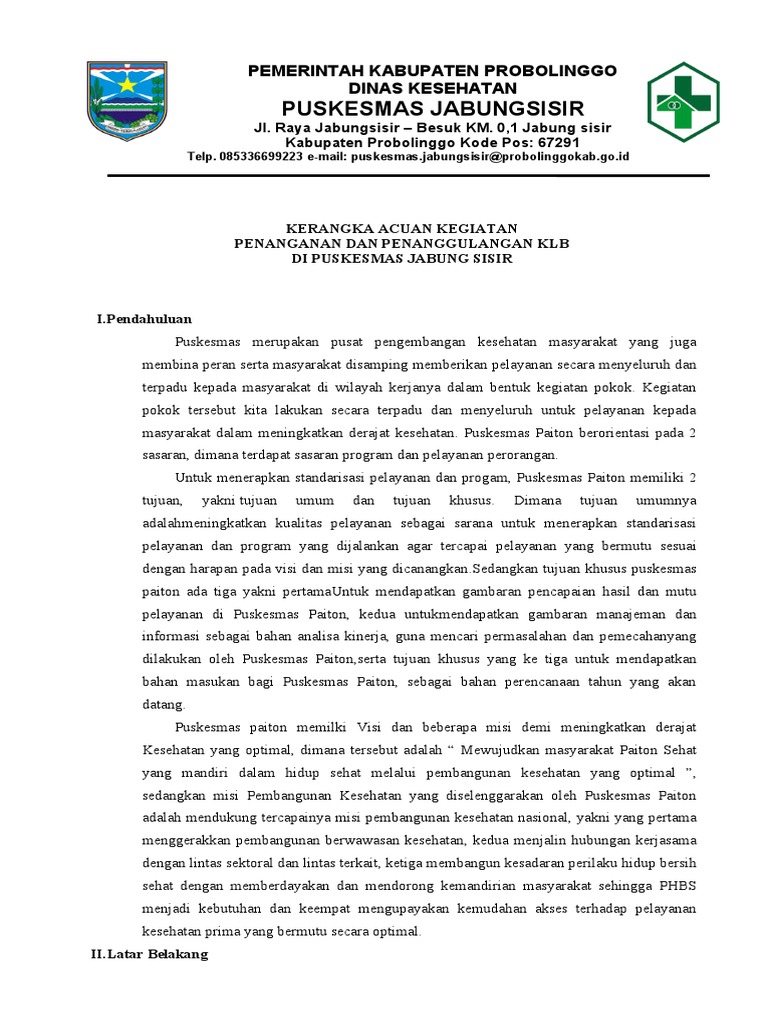 KAK PENANGANAN DAN PENANGGULANGAN KLB BARU 2 | PDF