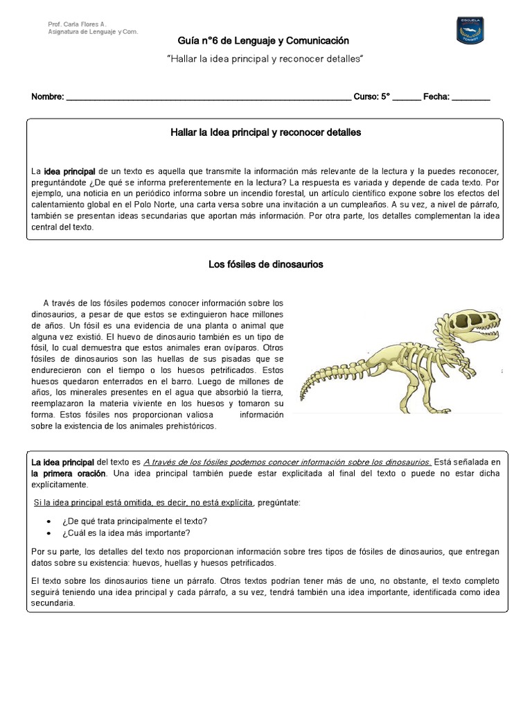 Guía N°6 Identificar La Idea Principal y Secundaria de Un Texto ...