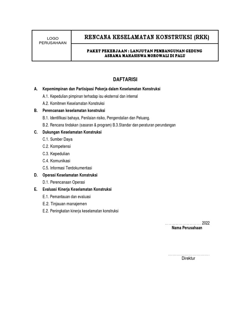 RKK Pembangunan Asrama Mahasiswa Morowali Di Palu 2022 | PDF