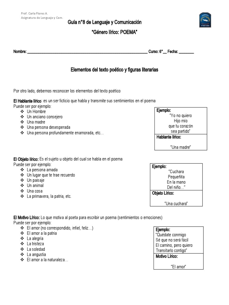 Guía N°8 Elementos Del Texto Poético | PDF