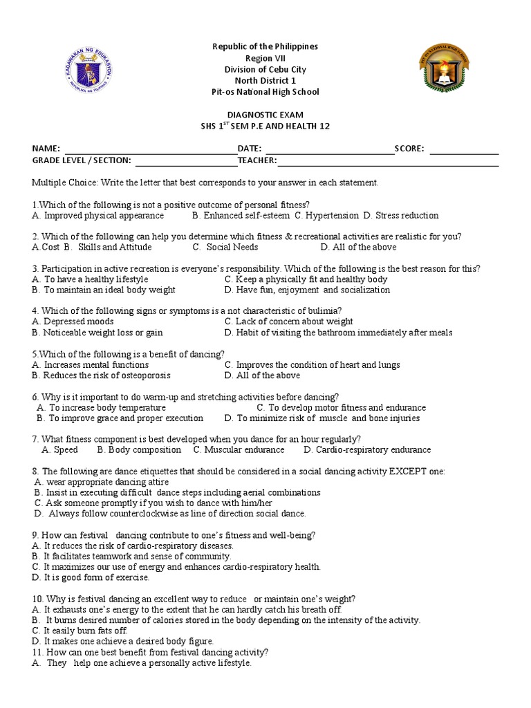 New Pnhs Shs P E Grade 12 Pdf Physical Fitness Bulimia Nervosa