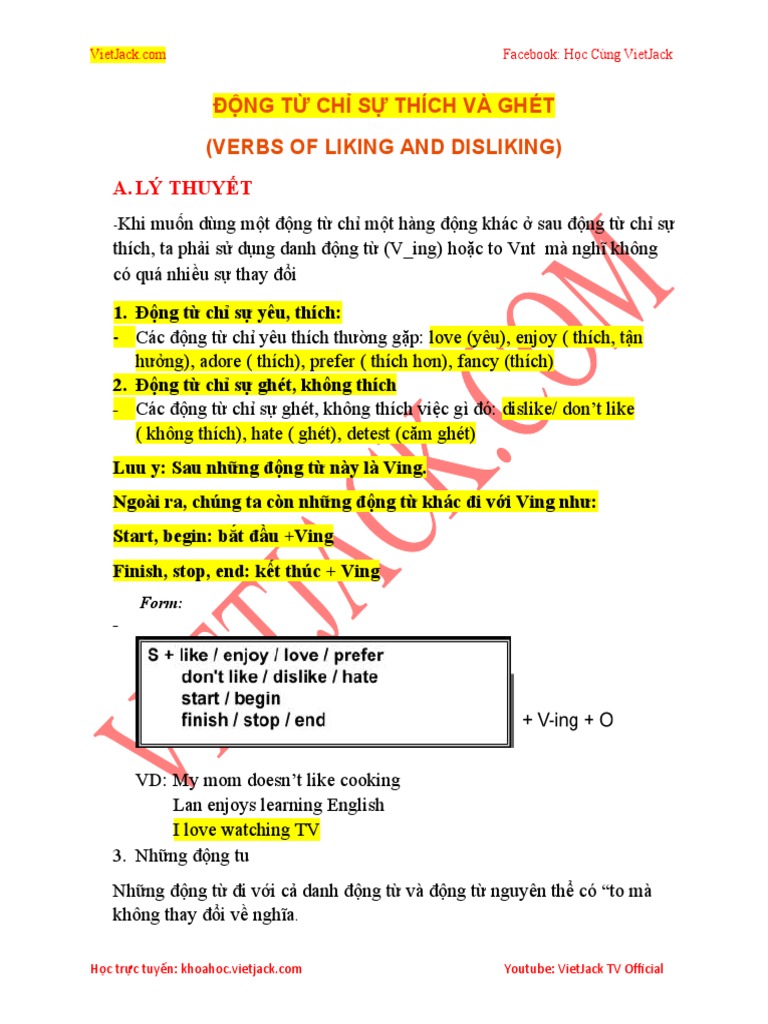 Ngu Phap Bai Tap Dong Tu Chi Su Thich Va Ghet Lop 8 Co Dap An | PDF