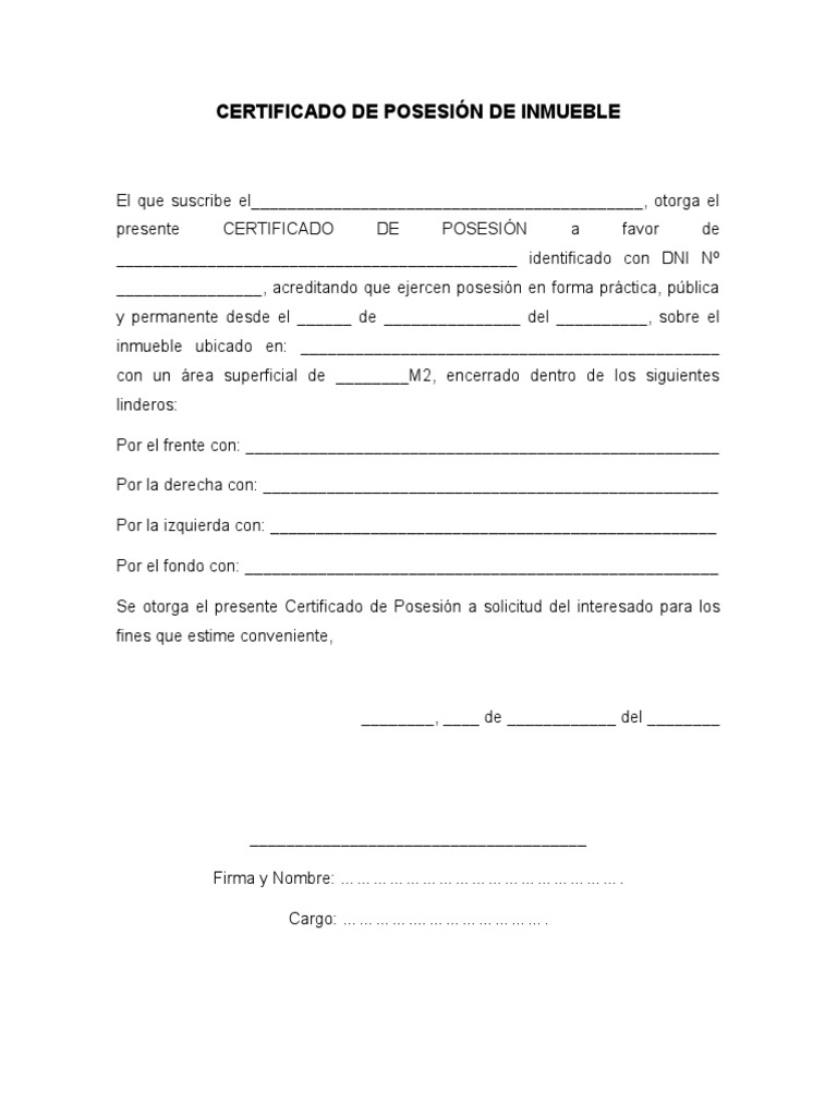 CERTIFICADO DE POSESIÓN DE INMUEBLE | PDF