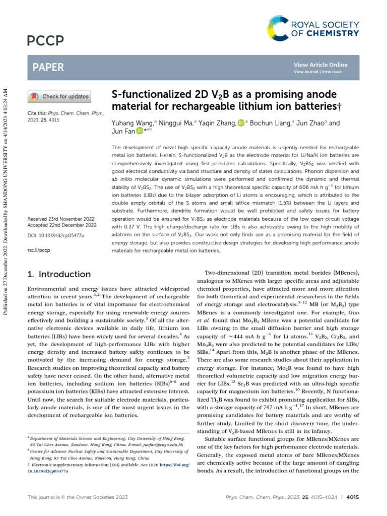 2D V2B As A Promising Anode | PDF | Electrical Resistivity And ...