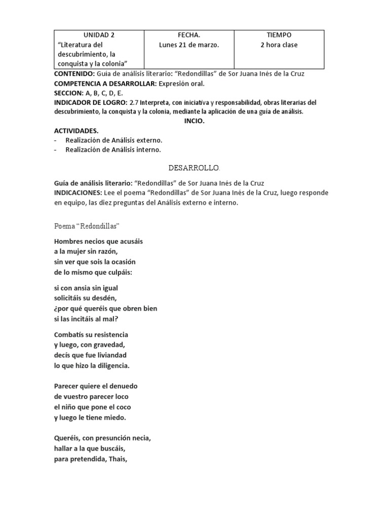 Análisis de "Redondillas" de Sor Juana | PDF | Poesía