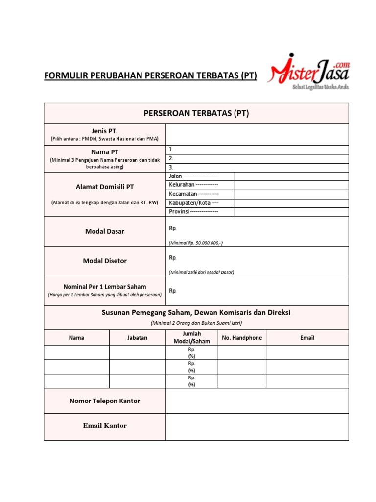 Formulir Perubahan Perseroan Terbatas | PDF