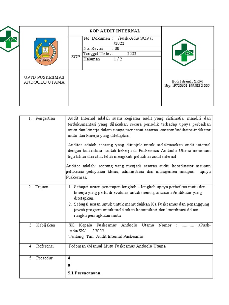 SOP Audit Internal | PDF
