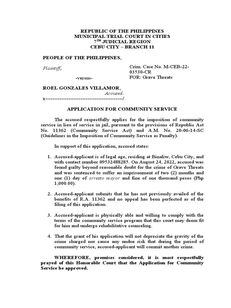 Community Service Application for Crime | PDF | Law