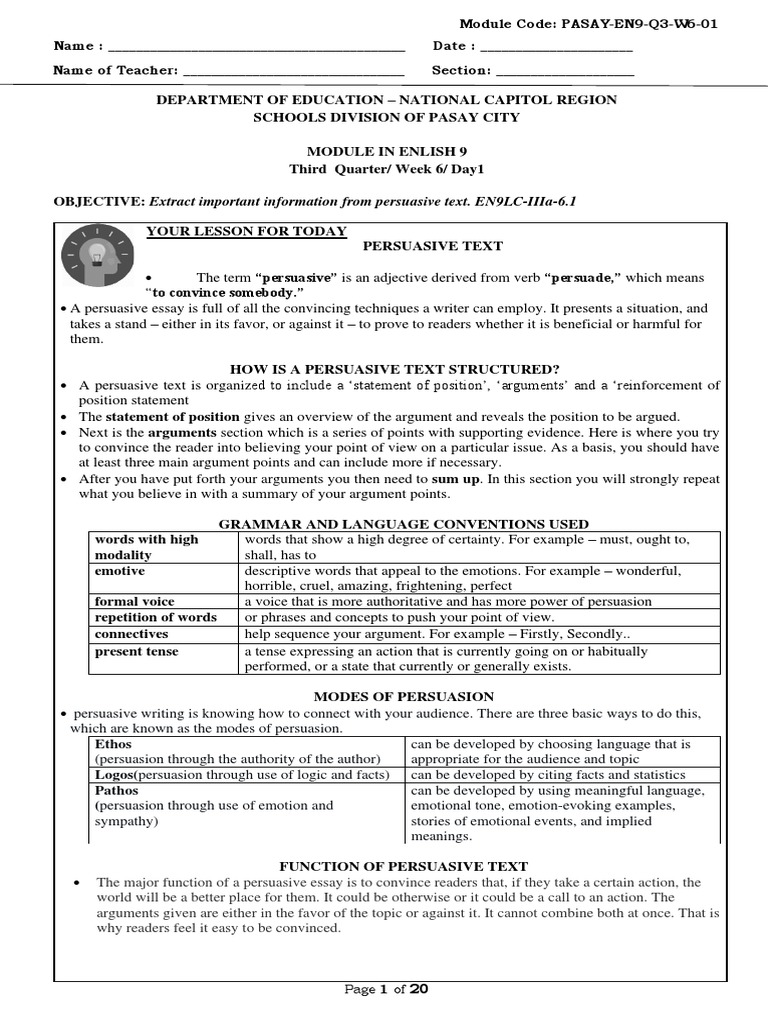 2 English 9 - Q3 - W6 | Download Free PDF | Prejudices | Fallacy