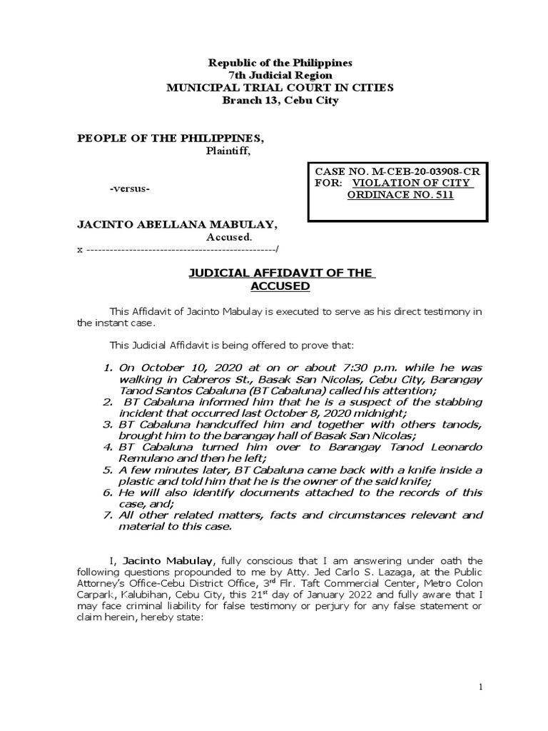 Judicial Affidavit | PDF | Justice | Crime & Violence