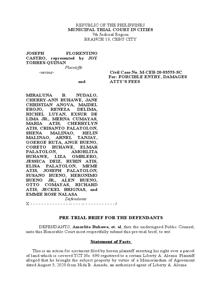 Pretrial Brief - Defendants Buhawe, Et Al | Download Free PDF | Witness ...