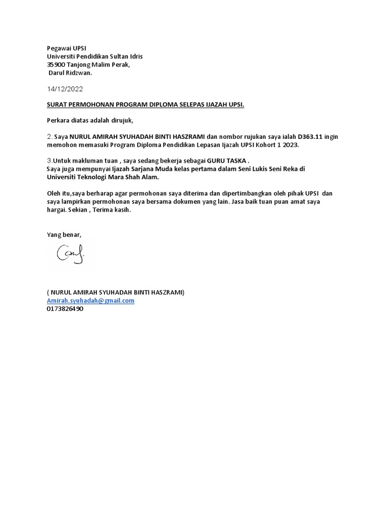 Cover Letter Permohonan DPLI | PDF