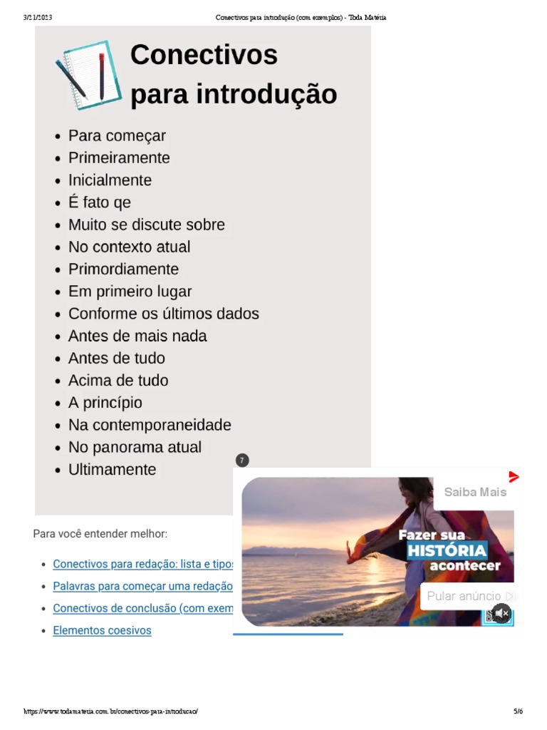Conectivos para Introdução (Com Exemplos) - Toda Matéria | PDF